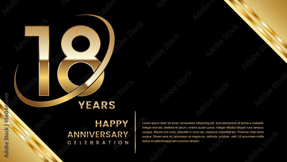 18th Anniversary Celebration. Template design with gold color for anniversary celebration event ...