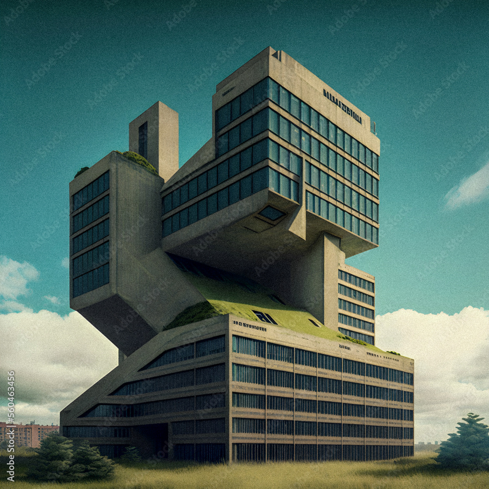 Neu Brutalism building art illustartion, granular texture Generative AI ...