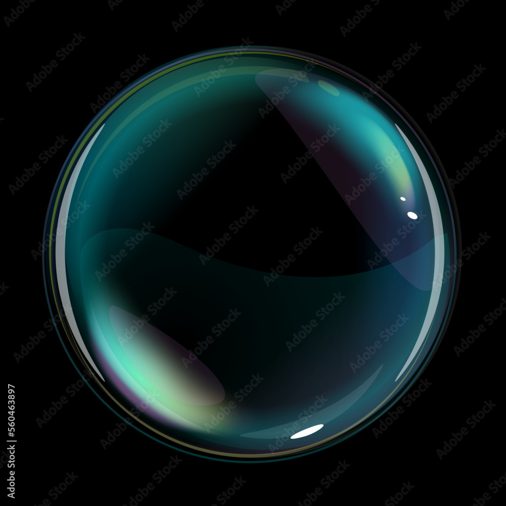 One soap bubble with transparents and opacity masks on black background ...