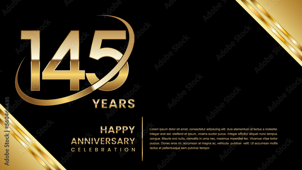 145th Anniversary Celebration. Template design with gold color for ...