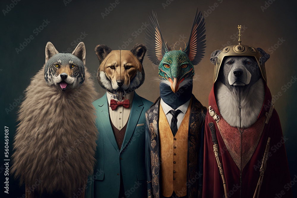 animal costumes. a concept image in a vintage aesthetic. Elephant, Wolf ...