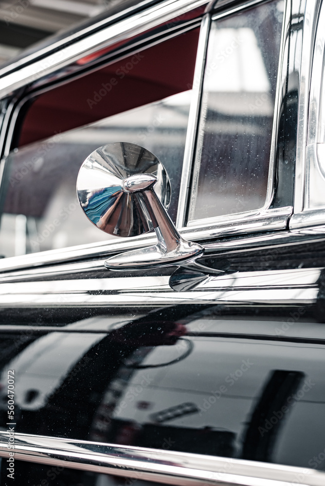 Chrome side-view mirror of a 1958 Chevrolet Bel Air classic car Stock ...