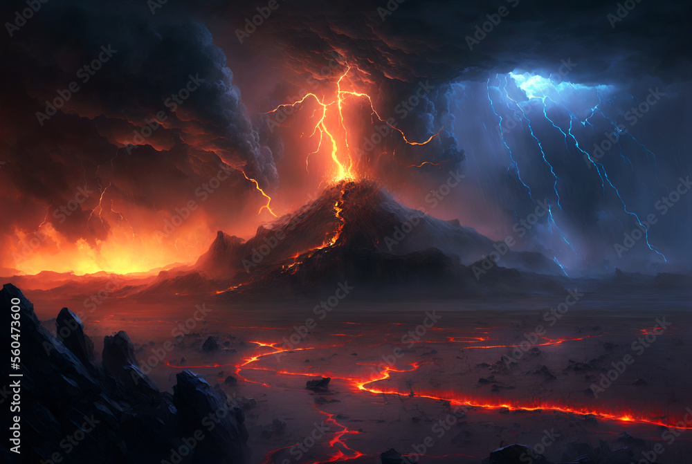 Volcano Lightning Wallpaper