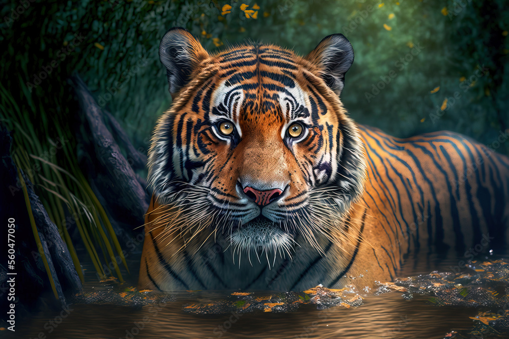 Сlose-up portrait of an tiger. Abstract wildlife background. Digital ...