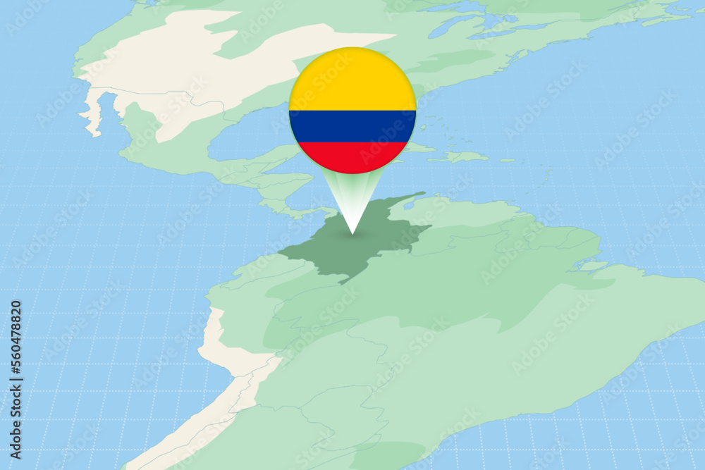 Map illustration of Colombia with the flag. Cartographic illustration ...