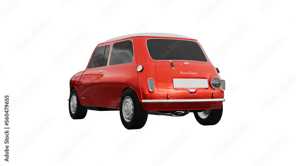 vintage red austin mini cooper s isolated on white, 3d render of old ...