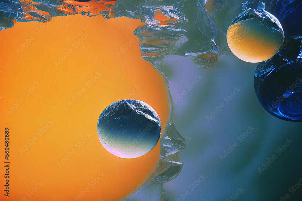 Abstract composition of various hovering shapes resembling space ...