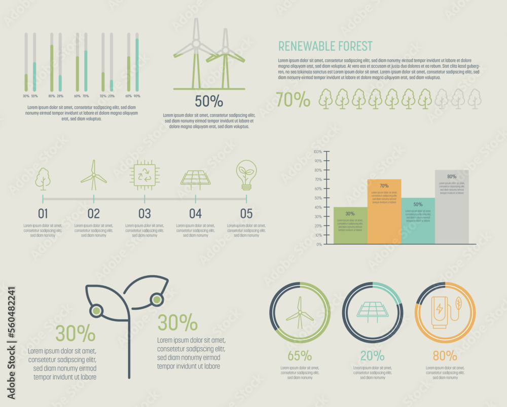 Sustainability Infographics with statistics and green elements. Thin ...
