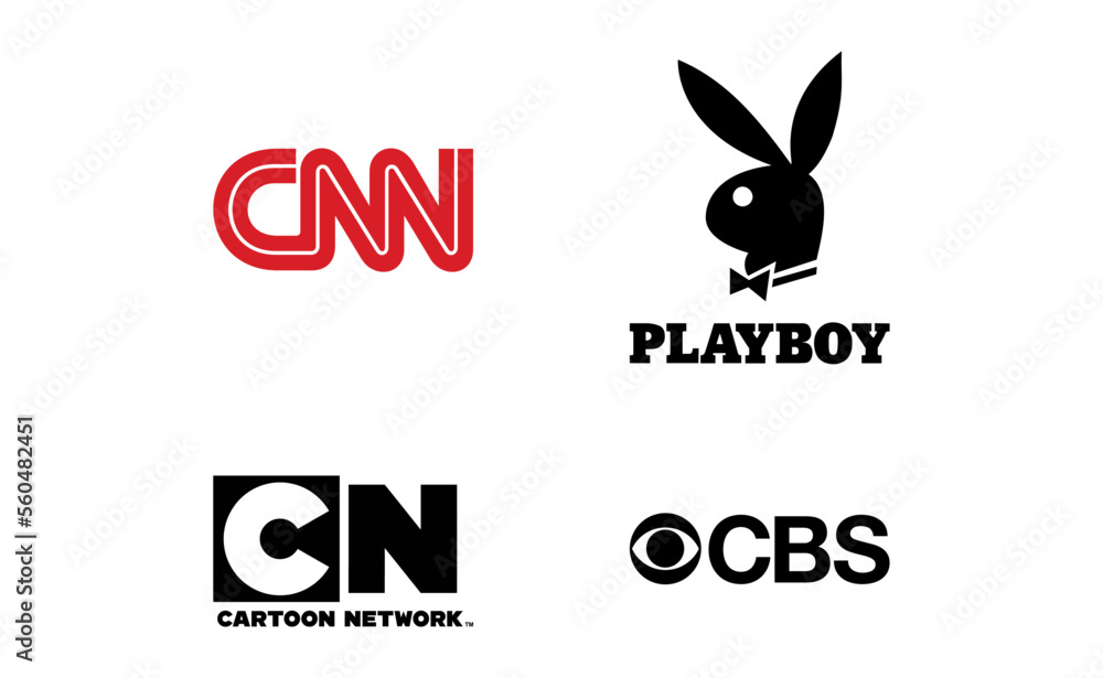 Collection of popular media logo. Playboy, CBS, CNN, Cartoon Network ...