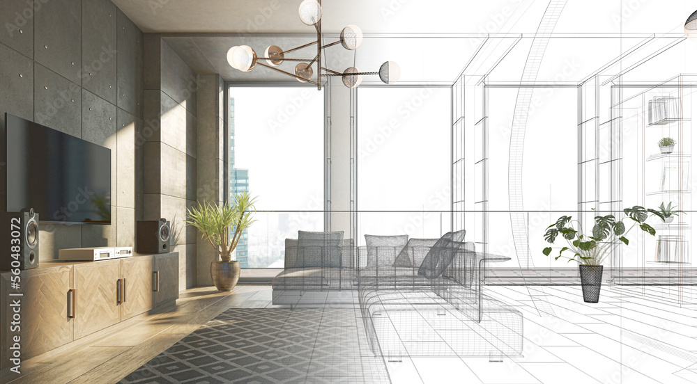 Luxurious and modern open space with circular holes in the walls ...