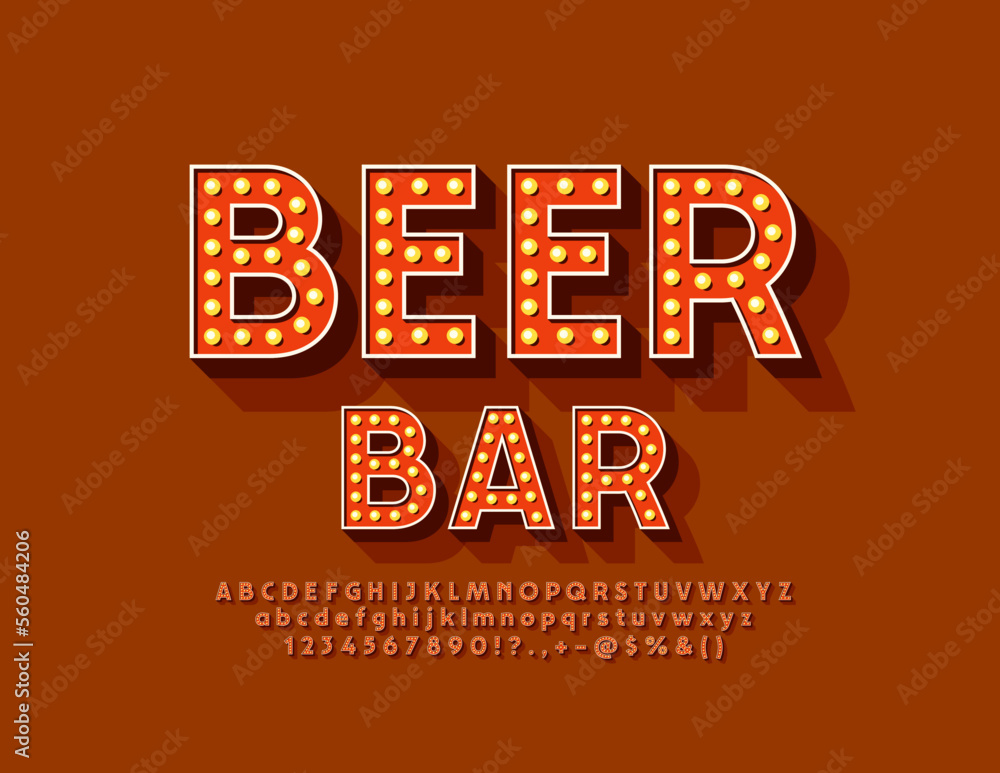 Vector advertising banner Beer Bar. Retro Lamp Font. Creative Alphabet ...