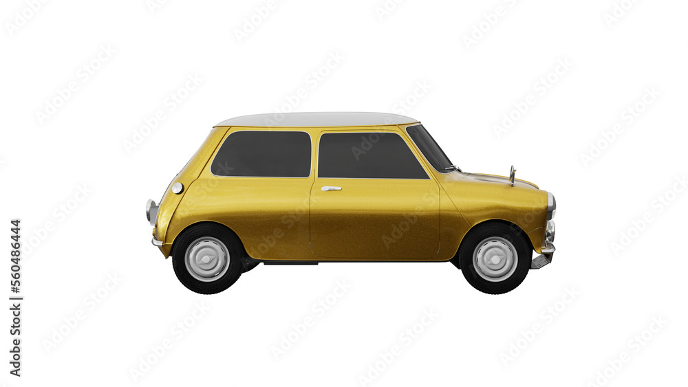 vintage YELLOW austin mini cooper s isolated on white, 3d render of old ...