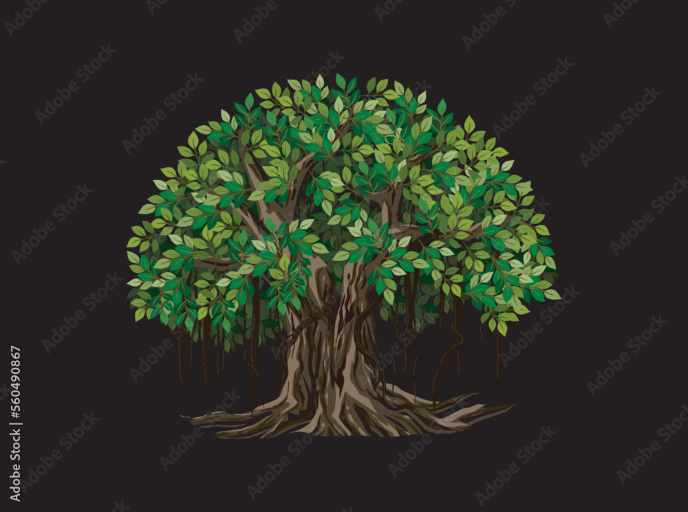 Banyan tree vector illustrations on black background Stock Vector ...