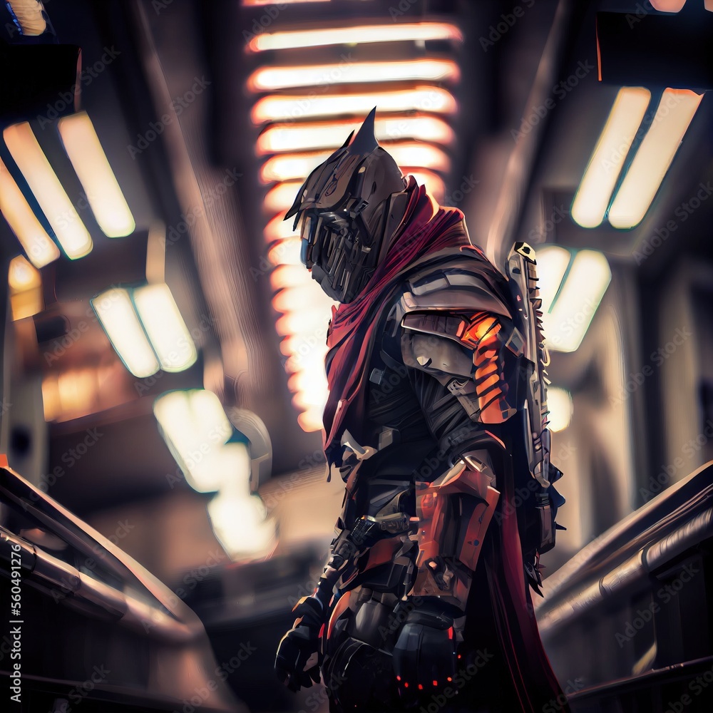 Portrait of a sci-fi cyberpunk warrior. High-tech futuristic man from ...