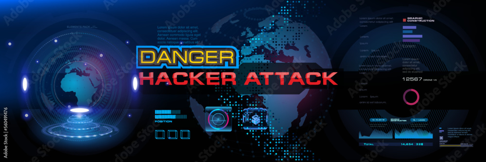 Attention! Attack. Danger for your computer. Futuristic cyber banner ...