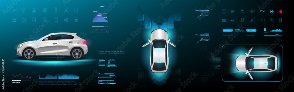 Futuristic car user interface. Smart car panel on HUD digital ...