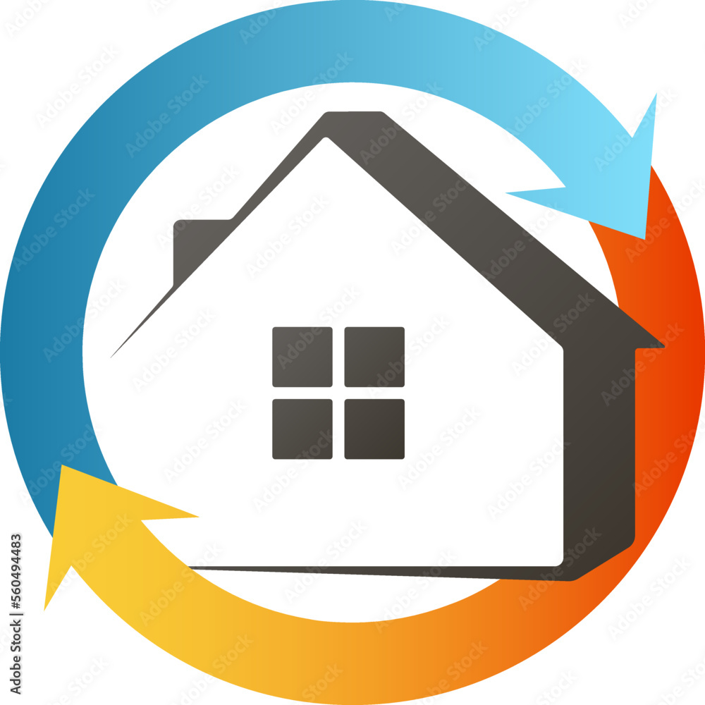 Symbol for air conditioning and home heating. House silhouette and ...