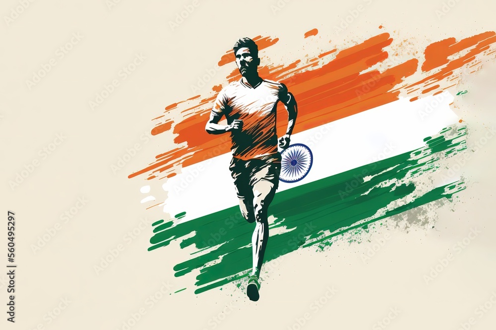 Man running in tricolor Indian flag stock illustration Sport, India ...