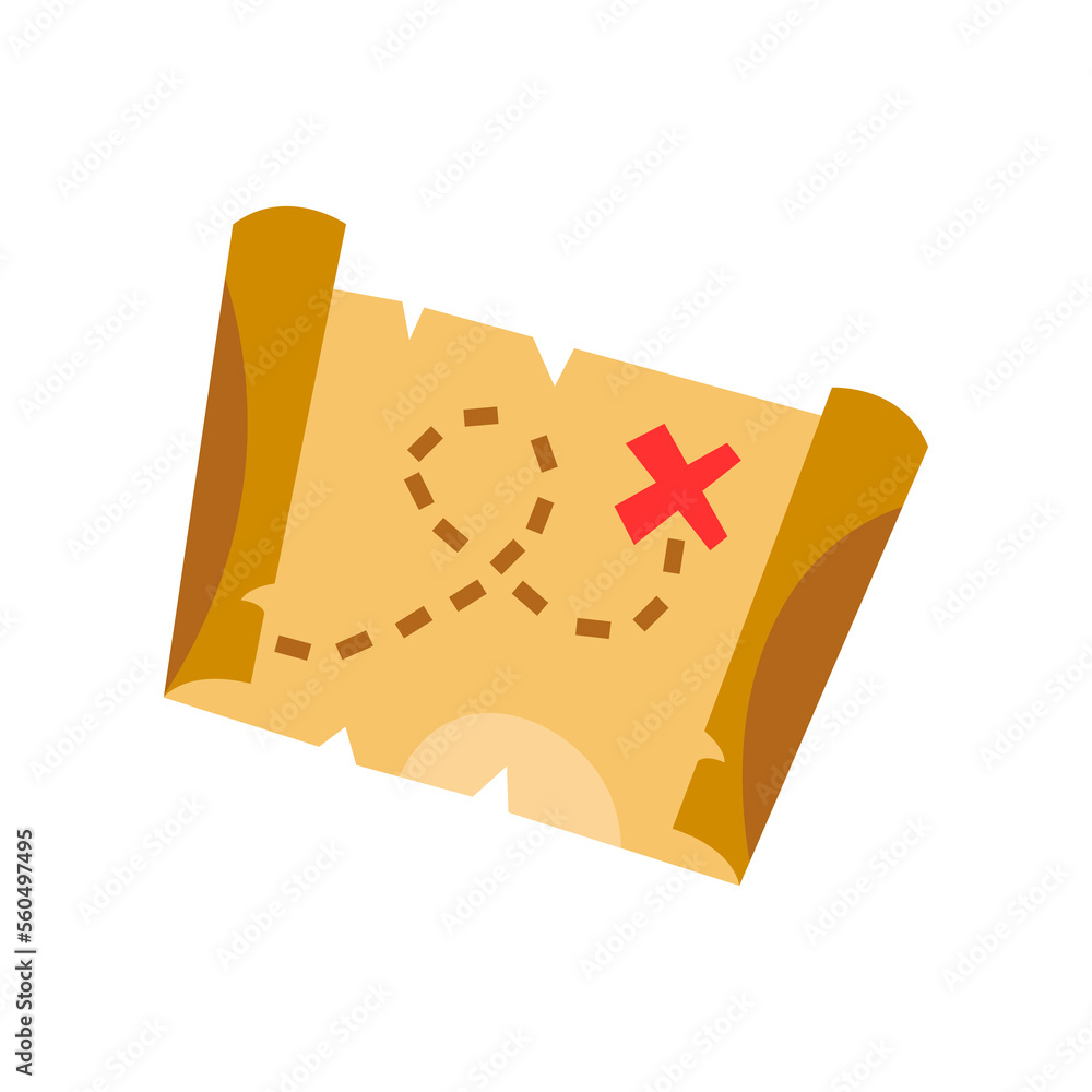 Treasure map flat vector illustration. Cartoon treasure map. Adventure ...