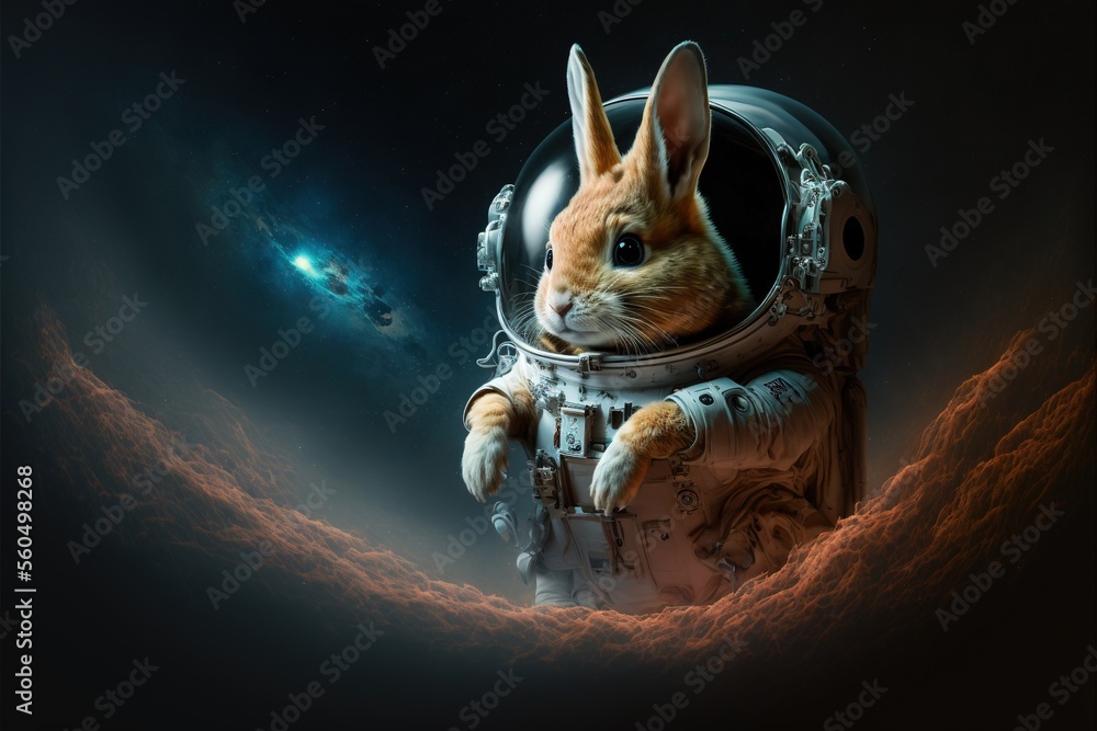 a rabbit in a space suit is looking out of a window at the moon and ...