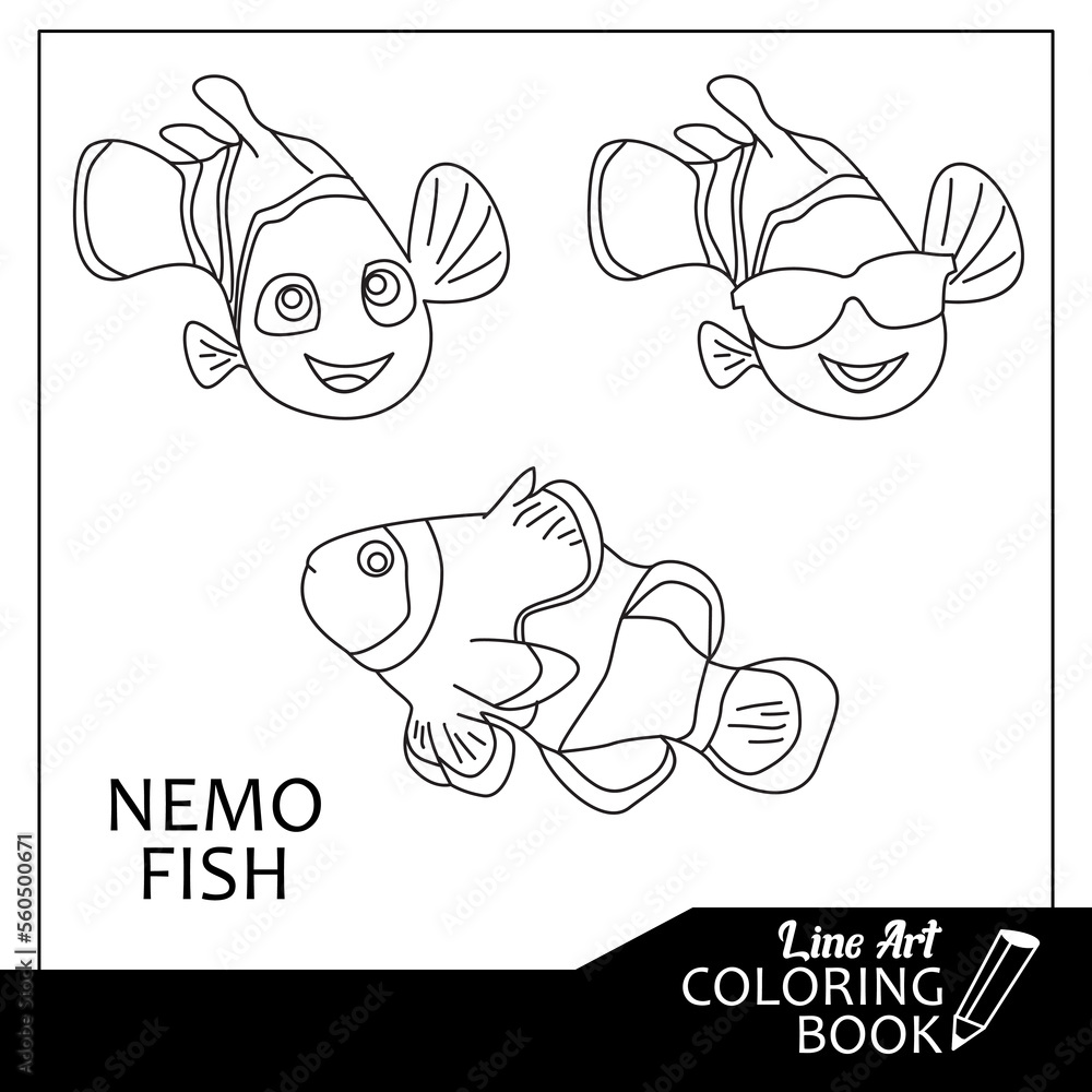 line art nemo fish, coloring book. vector illustration Stock Vector ...