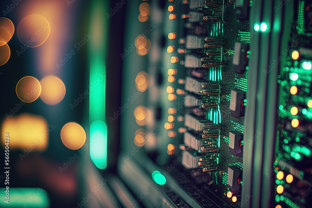 a data center's server rack cluster in close proximity, with a small ...