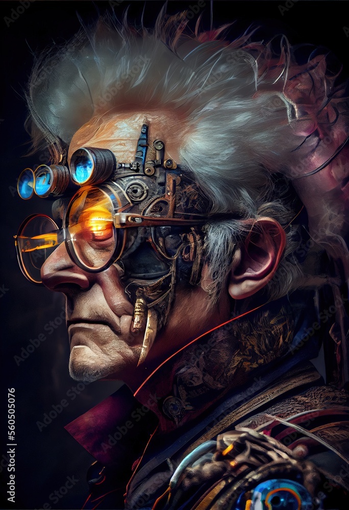 Portrait of a sci-fi cyberpunk man. High-tech futuristic man from the ...