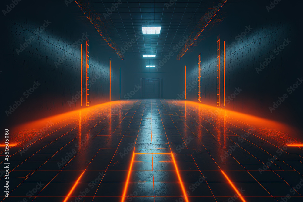 Science fiction Dark Room Underground Warehouse Garage Studio Stage ...