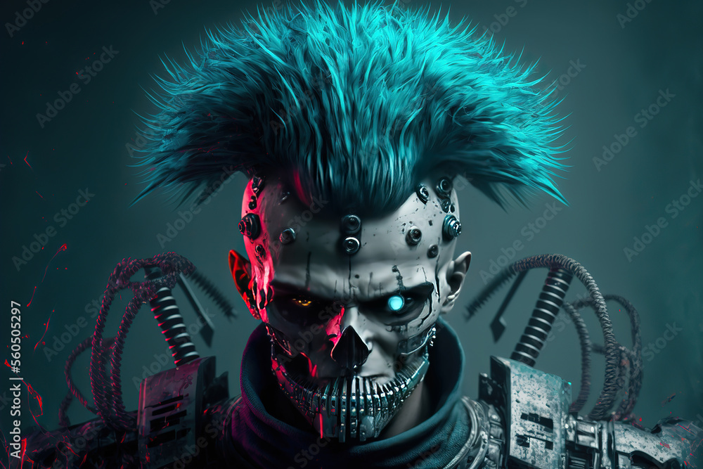 Cyberpunk robot criminal hacker - 3D illustration of science fiction ...
