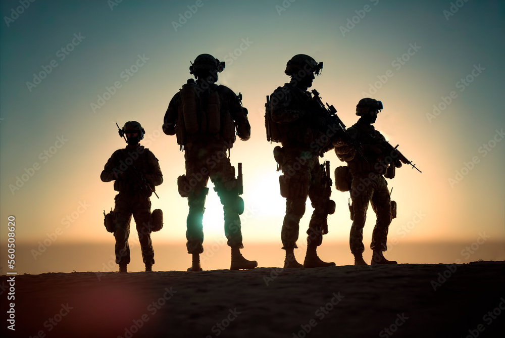 Military Tactical Squad Special Forces Unit in Sunset Light, Equipped ...