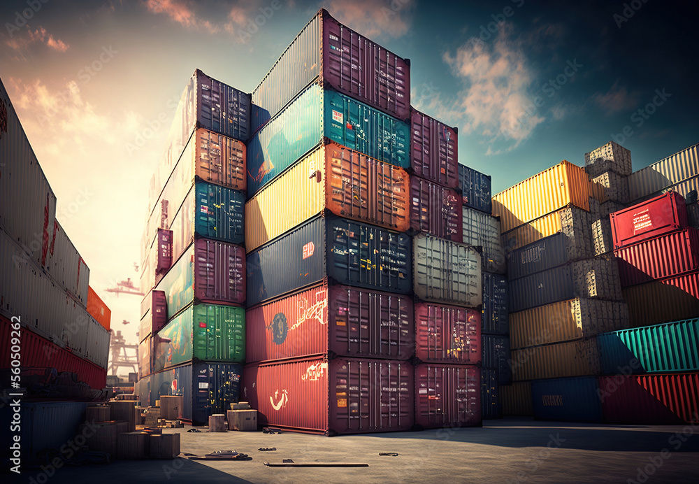 Container cargo ship with containers, generative ai Stock Illustration ...