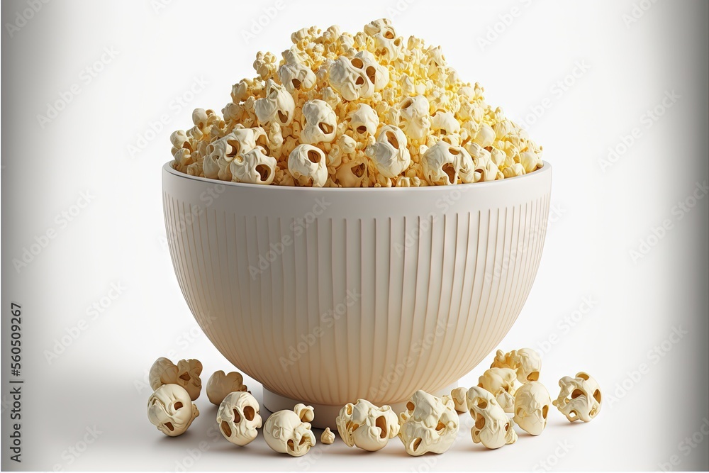 a bowl of popcorn with skulls on it and a pile of popcorn in the ...