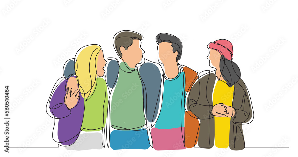 four close friends walking together colored - PNG image with ...