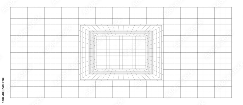 perspective drawing of a 3d grid with black lines. abstract background ...