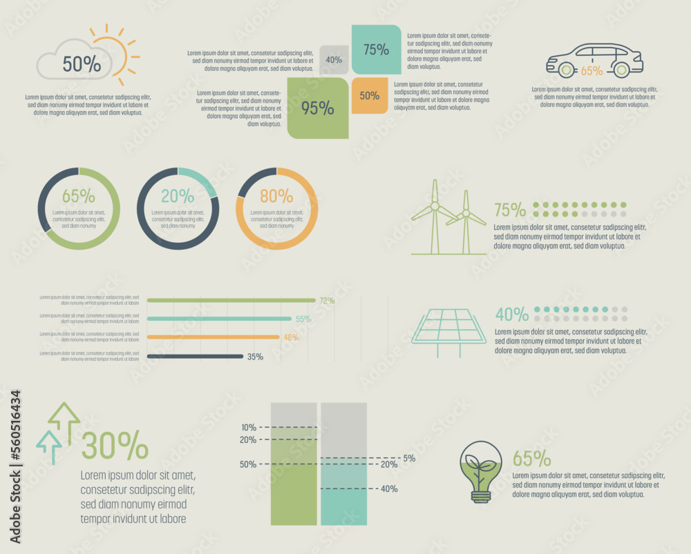 Sustainability Infographics with statistics and green elements. Thin ...