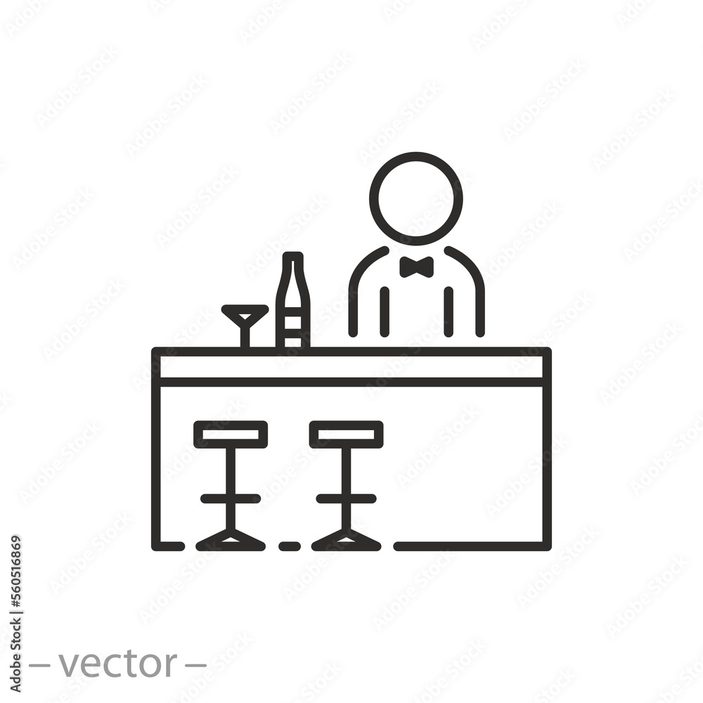 bar icon, bartender behind the counter, drink alcoholic beverages, thin ...