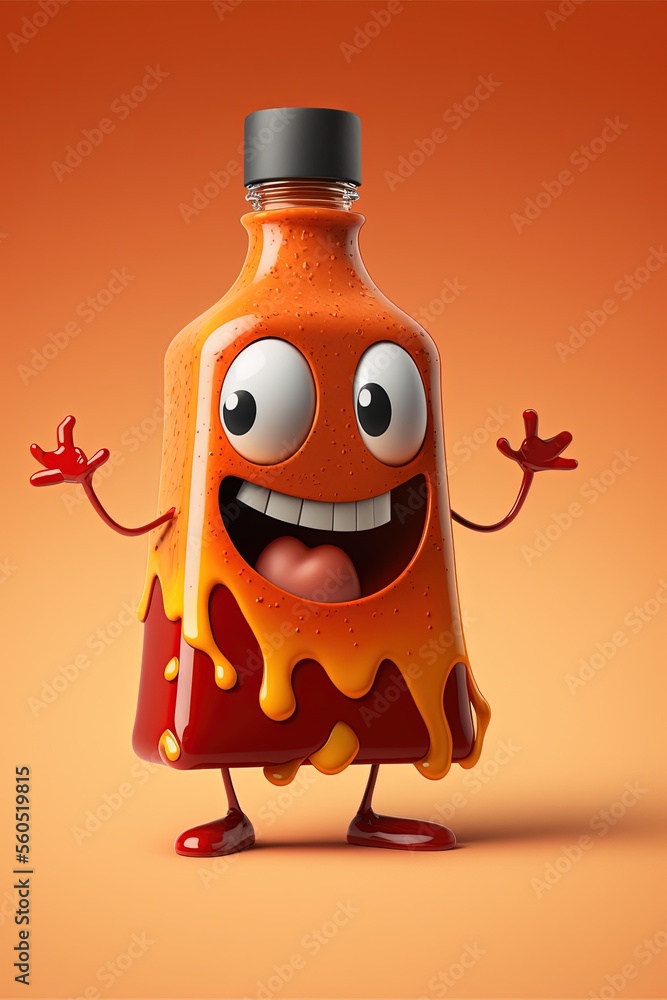 Flaming Hot Sauce Bottle Character (Generative AI) Stock Illustration ...