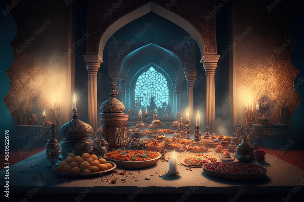Setup of the iftar buffet during Ramadan. Generative AI Stock ...