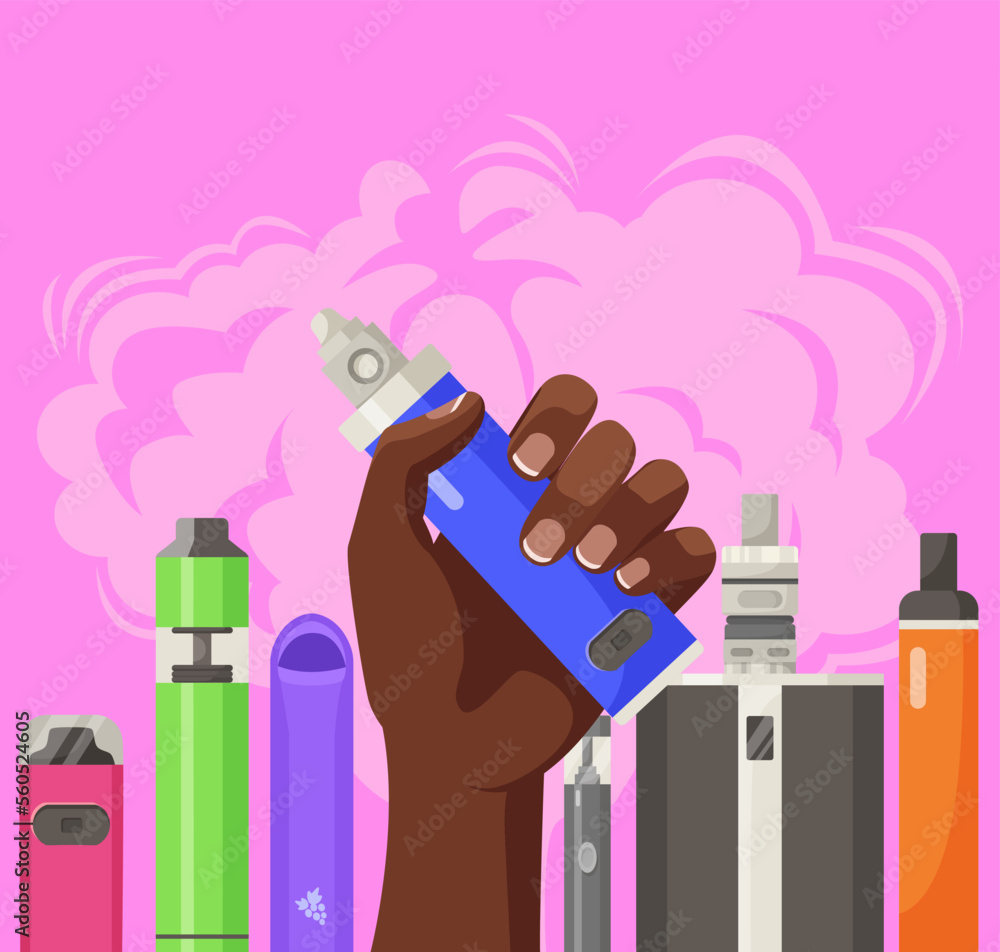 Hand of Black woman holding vape vector illustration. Cartoon drawing ...