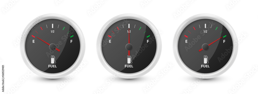 Vector 3d Realistic Black Gas Fuel Tank Gauge, Oil Level Bar Set ...
