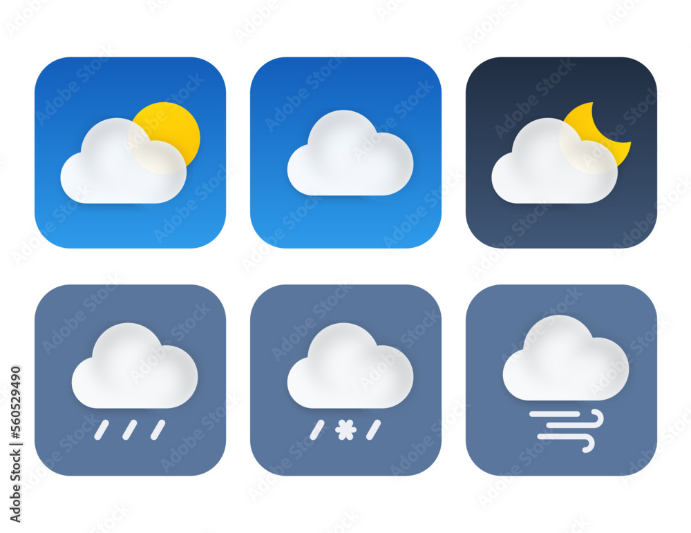 Vector cloud weather forecast icon set, All type of weather conditions ...