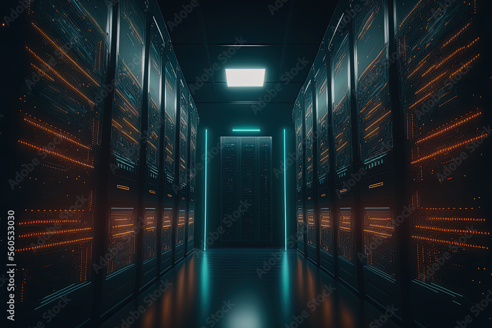 Image of a Running Data Center with Server Rack Rows. Computers are ...