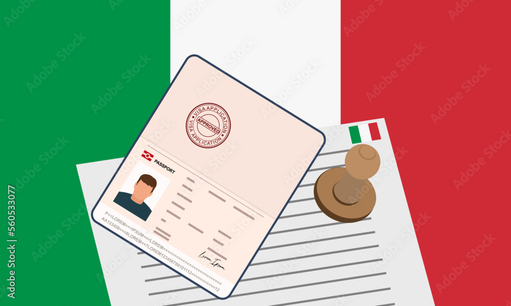 Italy visa, open stamped passport with visa approved document for ...