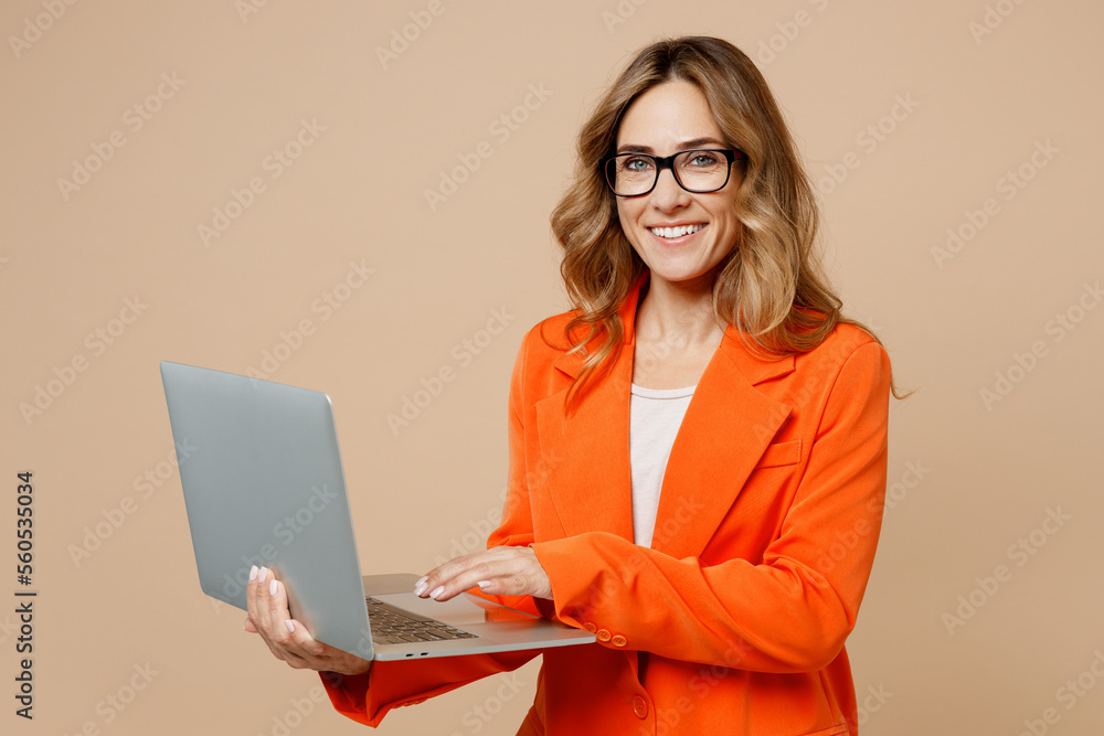 Young happy successful employee IT business woman corporate lawyer 30s ...