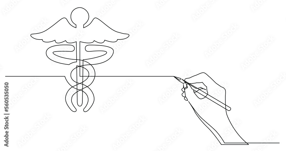 hand drawing business concept sketch of healthcare caduceus symbol ...
