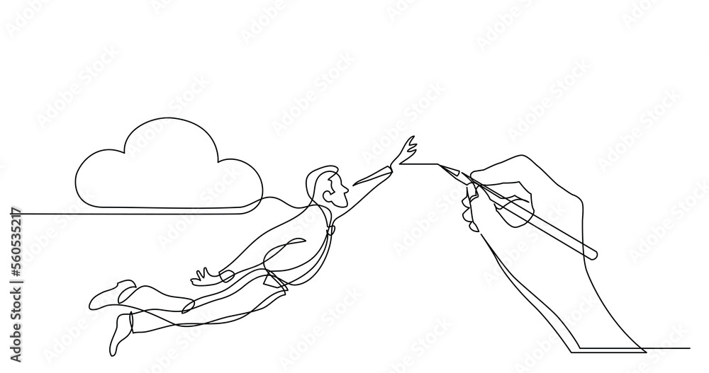 hand drawing business concept sketch of man flying high in sky - PNG ...