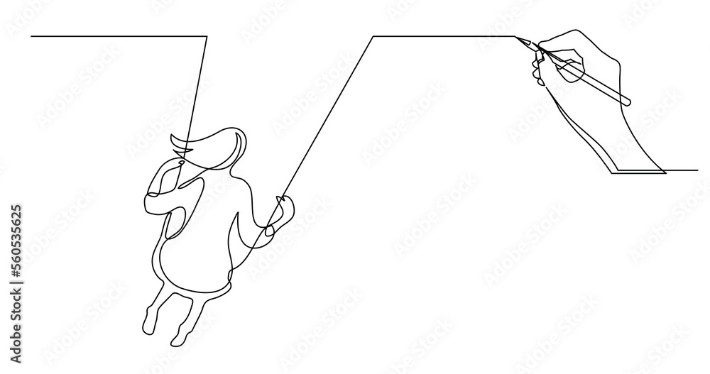 hand drawing concept sketch of girl on swing - PNG image with ...