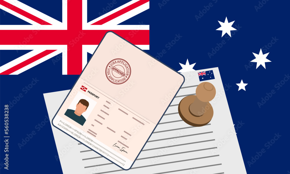 Australia visa, open stamped passport with visa approved document for ...