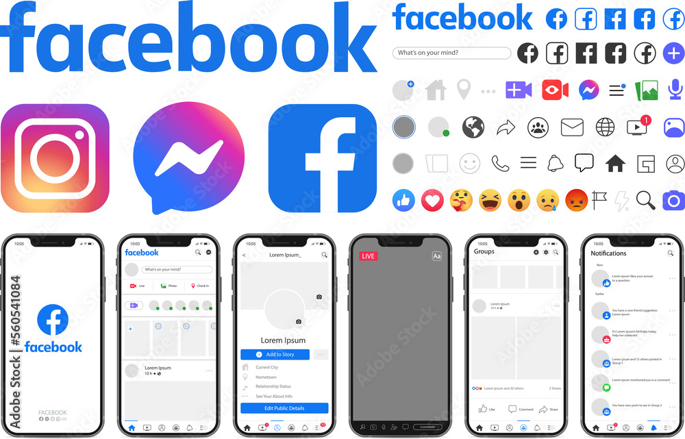 Facebook symbols, profile. Facebook template frame. Facebook mockup ...