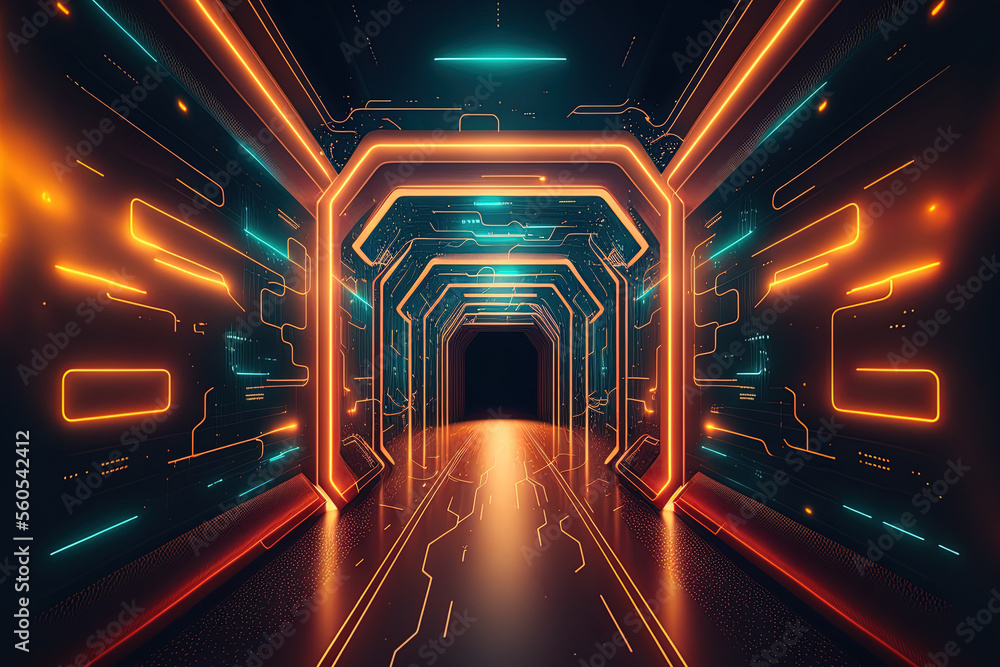 Abstract futuristic technological background with network, huge data, server, internet, and ...